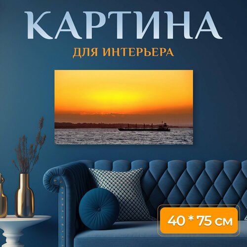 Картина на холсте "Закат, океан, атлантика" на подрамнике 75х40 см. для интерьера