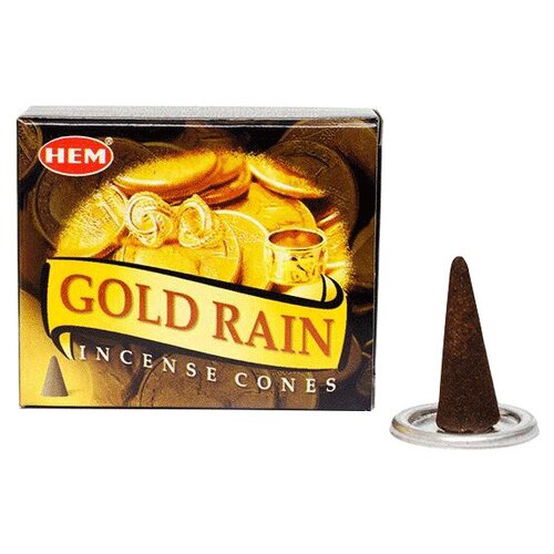 Благовония HEM конусы Золотой дождь Gold Rain блок 12 упаковок Перо Павлина