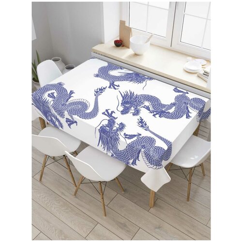 Скатерть прямоугольная JoyArty на кухонный стол "Морозные драконы" из оксфорда, 120x145 см