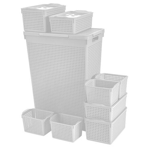 Набор из 9 предметов Лофт: Корзина для белья 50л / 2 контейнера 5,3л / 2 контейнера 3,8л / 4 контейнера 2л, цвет белый