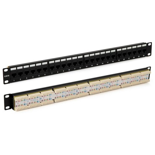 Hyperline Монтажное оборудование PP3-19-48-8P8C-C6-110D Патч-панель 19", 2U, 48 портов RJ-45, категория 6, Dual IDC, ROHS, цвет черный задний