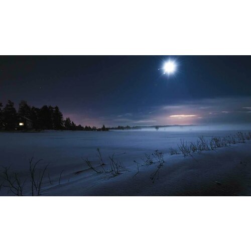 Картина на холсте 60x110 LinxOne "Зима ночь поле снег" интерьерная для дома / на стену / на кухню / с подрамником