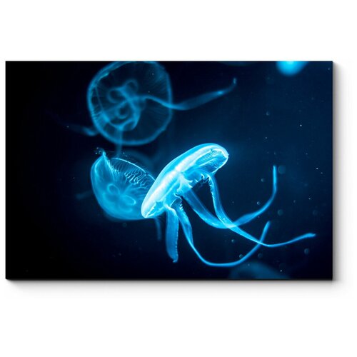 Модульная картина Неоновый танец медуз под водой 30x20