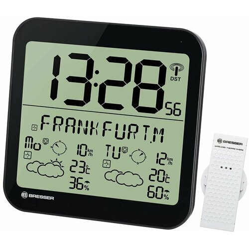 Часы настенные Bresser MyTime Meteotime LCD, часы с крупной индикацией времени. термометр, гигрометр, внешняя температура и влажность