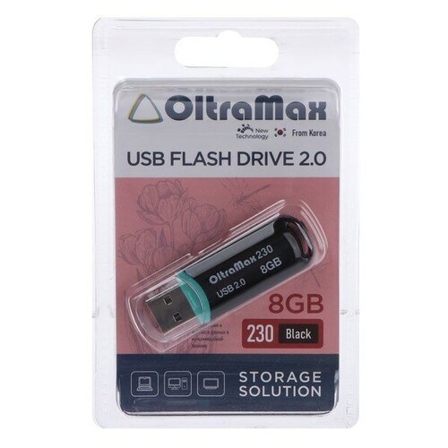 Флешка OltraMax 230, 8 Гб, USB2.0, чт до 15 Мб/с, зап до 8 Мб/с, чёрная