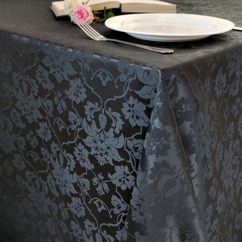 Скатерть 120x160 см. цвет черный цветочный узор 1589 с пропиткой от загрязнений