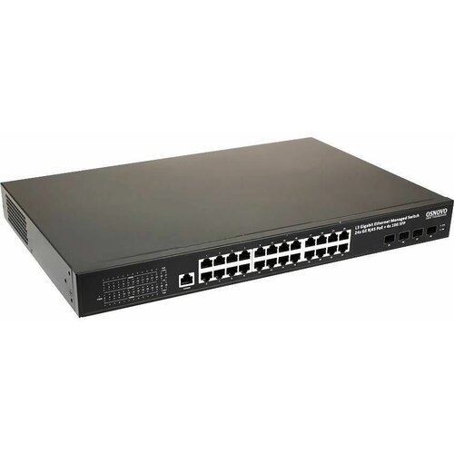 Коммутатор OSNOVO Гигабитный L3 PoE на 28 портов, 24 *10/100/1000 Base-T PoE, 4*10G SFP+ Uplink, PoE на порт до 30W, суммарно до 400W