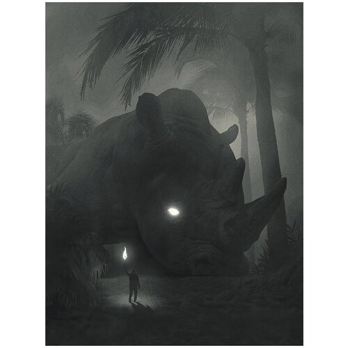 Постер / Плакат / Картина Темное фэнтези - Носорог 50х70 см в раме