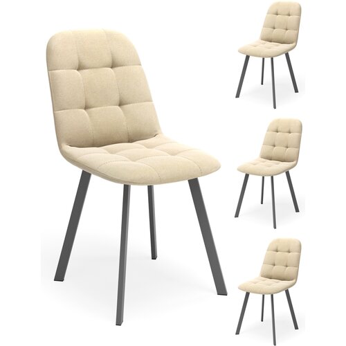 Комплект мягких стульев Крафт для кухни 4 шт. Бежевый велюр, каркас серый