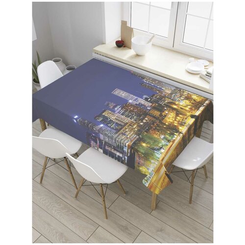 Скатерть прямоугольная JoyArty на кухонный стол "Светящийся городской берег" из оксфорда, 120x145 см