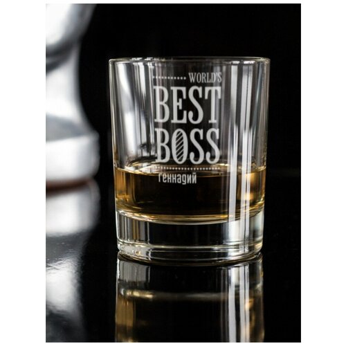 Стакан для виски "Best Boss" Геннадий с гравировкой подарочный бокал мужчине с надписью