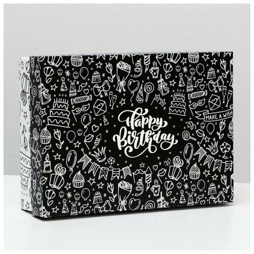 Подарочная коробка сборная "С днем рождения", черно-белая, 21 х 15 х 5,7 см, 5 штук