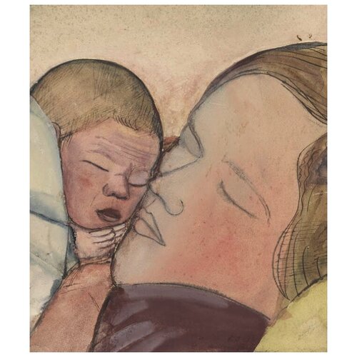 Репродукция на холсте Мама с новорожденным (Дженни и Осси) Сегал Лазарь 30см. x 35см.