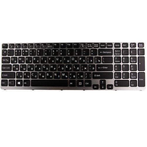 Клавиатура для ноутбука Sony SVE15 SVE17 черная с серой рамкой с подсветкой p/n: 9Z. N6CBW. G0R