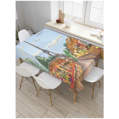 Скатерть прямоугольная JoyArty на кухонный стол "Плывущие краски парижа" из оксфорда, 180x145 см