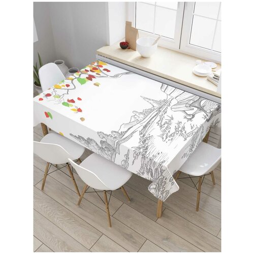 Скатерть прямоугольная JoyArty на кухонный стол "Нарисованная скамейка и дерево" из оксфорда, 120x145 см