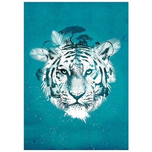 Интерьерный постер на стену картина для интерьера в подарок плакат "White Tiger" размера 50х70 см 500*700 мм репродукция без рамы в тубусе