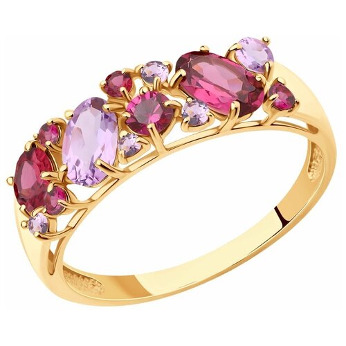 Кольцо SOKOLOV, красное золото, 585 проба, аметист, родолит, размер 16.5, розовый, фиолетовый