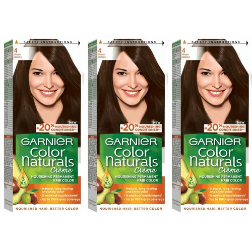 Garnier Стойкая крем-краска для волос Color Naturals, тон 4 Каштан, 110 мл, 3 шт