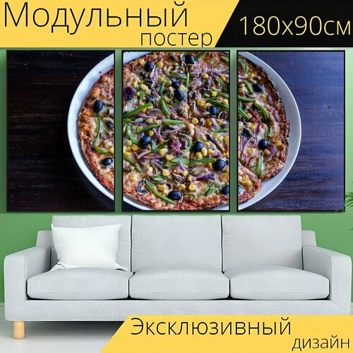 Модульный постер "Тарелки, питание, еда" 180 x 90 см. для интерьера