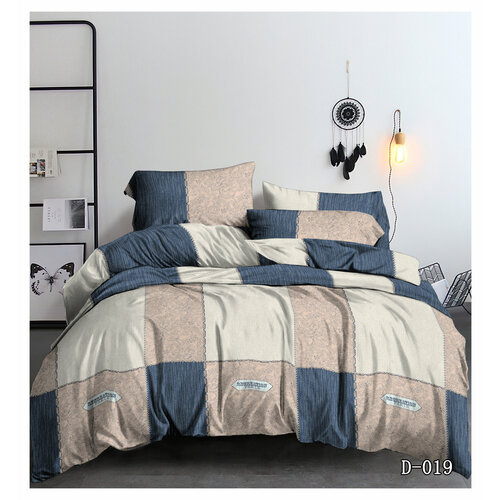 Комплект постельного белья из перкаля для 1,5-спальной кровати с наволочками 70х70, синий/коричневый