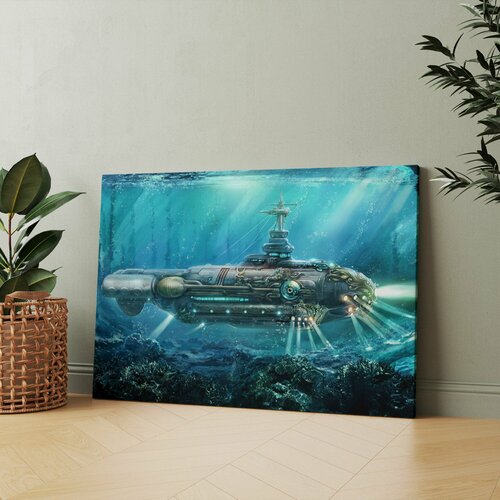 Картина на холсте "Картина с изображением подводной лодки, плавающей в океане" 80x100 см. Интерьерная, на стену.