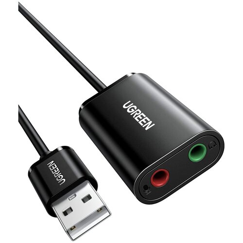 Аудиоадаптер Ugreen USB A 2.0 - AUX Jack 3.5 мм (f), цвет черный (30724)