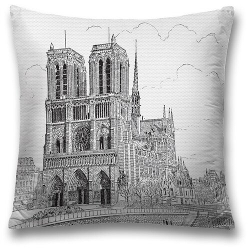 Наволочка декоративная на молнии, чехол на подушку JoyArty "Католический храм в центре Парижа" 45х45 см