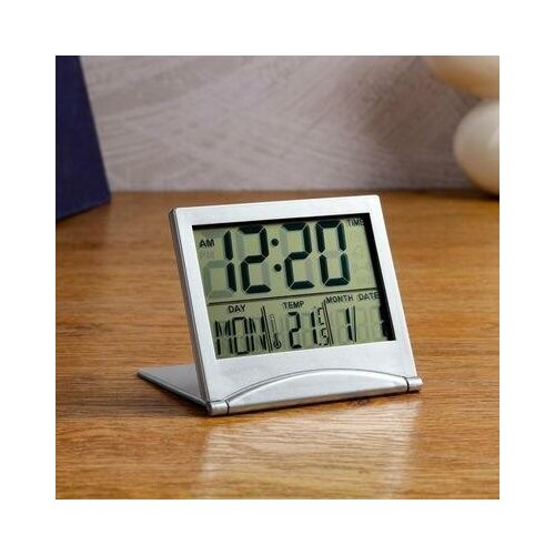 Часы настольные электронные: календарь, будильник, термометр, CR2025 8.8х7.8 см 5219660