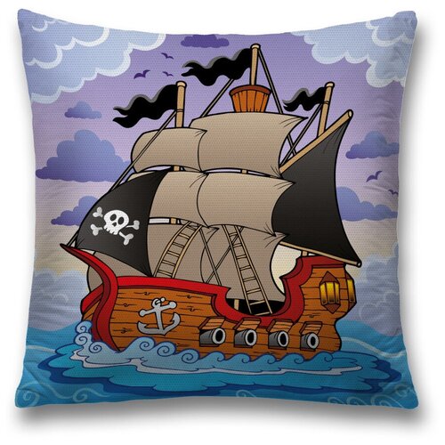 Наволочка декоративная на молнии, чехол на подушку JoyArty "Пиратская бригантина с пушками" 45х45 см
