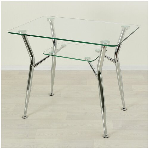 Стеклянный стол для кухни Квадро 10 прозрачный/хром (700х600 мм)
