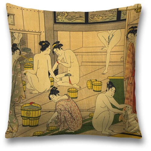 Наволочка декоративная JoyArty "Японская баня" на молнии, 45x45 см