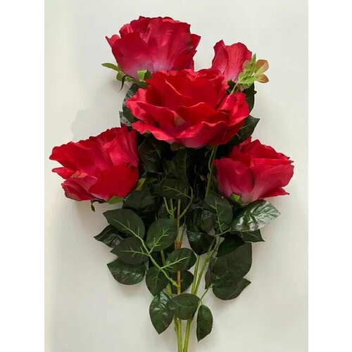 Букет Роз Красные, 5 Искусственных бутонов, Декор для вашего дома, искусственные цветы