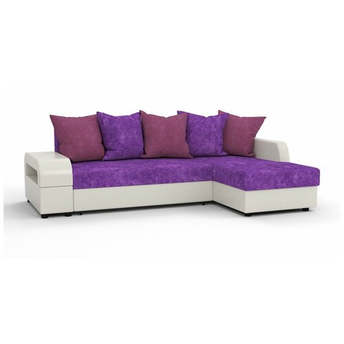 Угловой диван Аристократ Люкс велюр фиолетовый + экокожа белый. Спальное место: 195/147