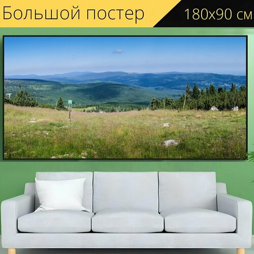 Большой постер "Вид, панорама, горы" 180 x 90 см. для интерьера