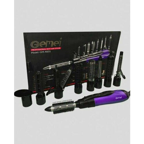 Стайлер для волос с насадками Gemei GM-4835/ Компактный фиолетовый стайлер для укладки волос 10в1