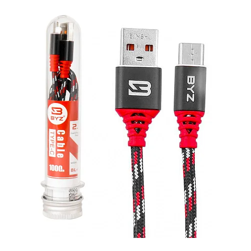 Кабель USB - MicroUSB BYZ BL-690m AM-microBM 1 метр, 2.4A, тканевый, черно-красный