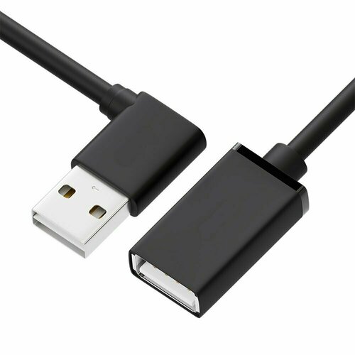 GCR Удлинитель 1.5m USB 2.0, AM угловой левый/AF, черный, 28/28 AWG, морозостойкий