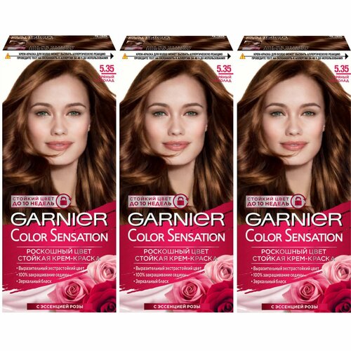 Garnier Color Sensation Стойкая крем-краска для волос 5.35, Пряный шоколад, набор 3 краски