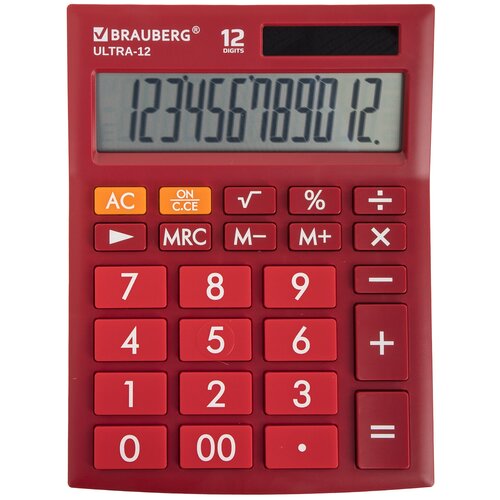Калькулятор настольный BRAUBERG Ultra-12, бордовый
