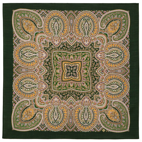 Платок Павловопосадская платочная мануфактура,89х89 см, бежевый, зеленый