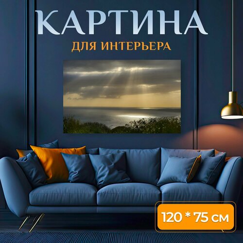 Картина на холсте "Крит, греция, заход солнца" на подрамнике 120х75 см. для интерьера