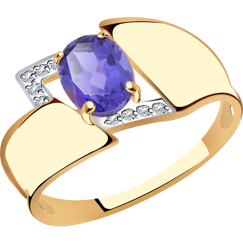 Кольцо Diamant online, золото, 585 проба, фианит, танзанит, размер 19