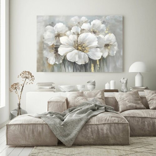 Картина " белые цветы ", картины для интерьера, на стену, на холсте, размер 70 на 50 / 50х70 см