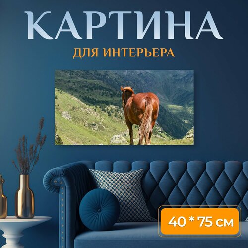 Картина на холсте "Андорра, пейзаж, лошадь" на подрамнике 75х40 см. для интерьера