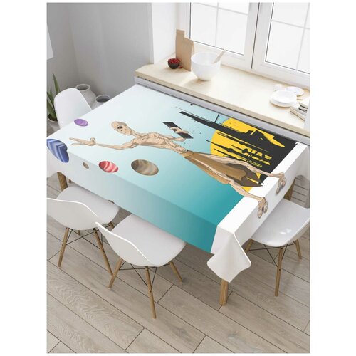 Скатерть прямоугольная JoyArty на кухонный стол "Космический пришелец" из оксфорда, 180x145 см