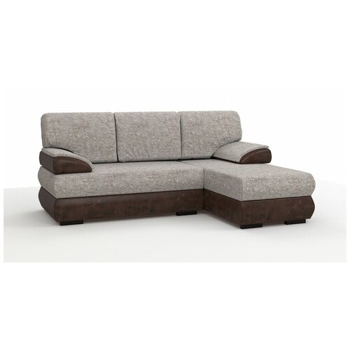 Угловой диван Фиджи рогожка серый + экокожа коричневый. Спальное место: 214/154