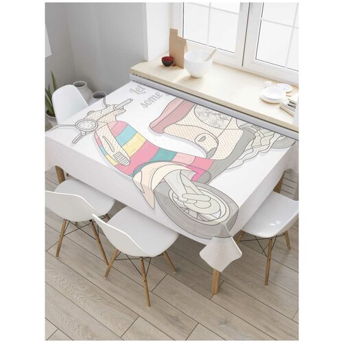 Скатерть прямоугольная JoyArty на кухонный стол "Веселый мопед" из оксфорда, 120x145 см