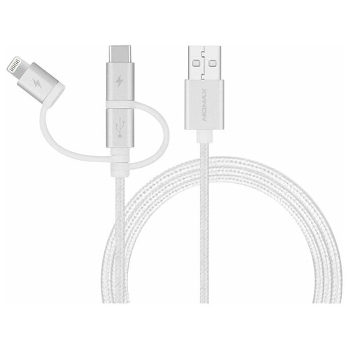 Кабель Momax One Link 3-in-1 USB A to Micro USB/Lightning/USB-C (1m) DX1 White (DX1WH)