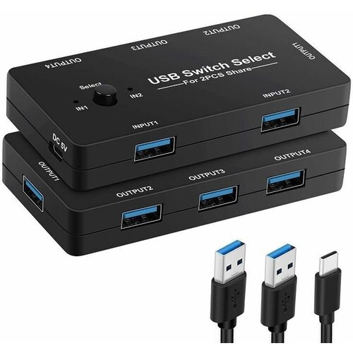 USB 2.0 переключатель switcher - 2*4. из 2х на 4 выхода